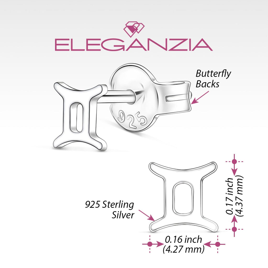 Gemini Earrings Stud Constellation Sterling Silver - Eleganzia Jewelry