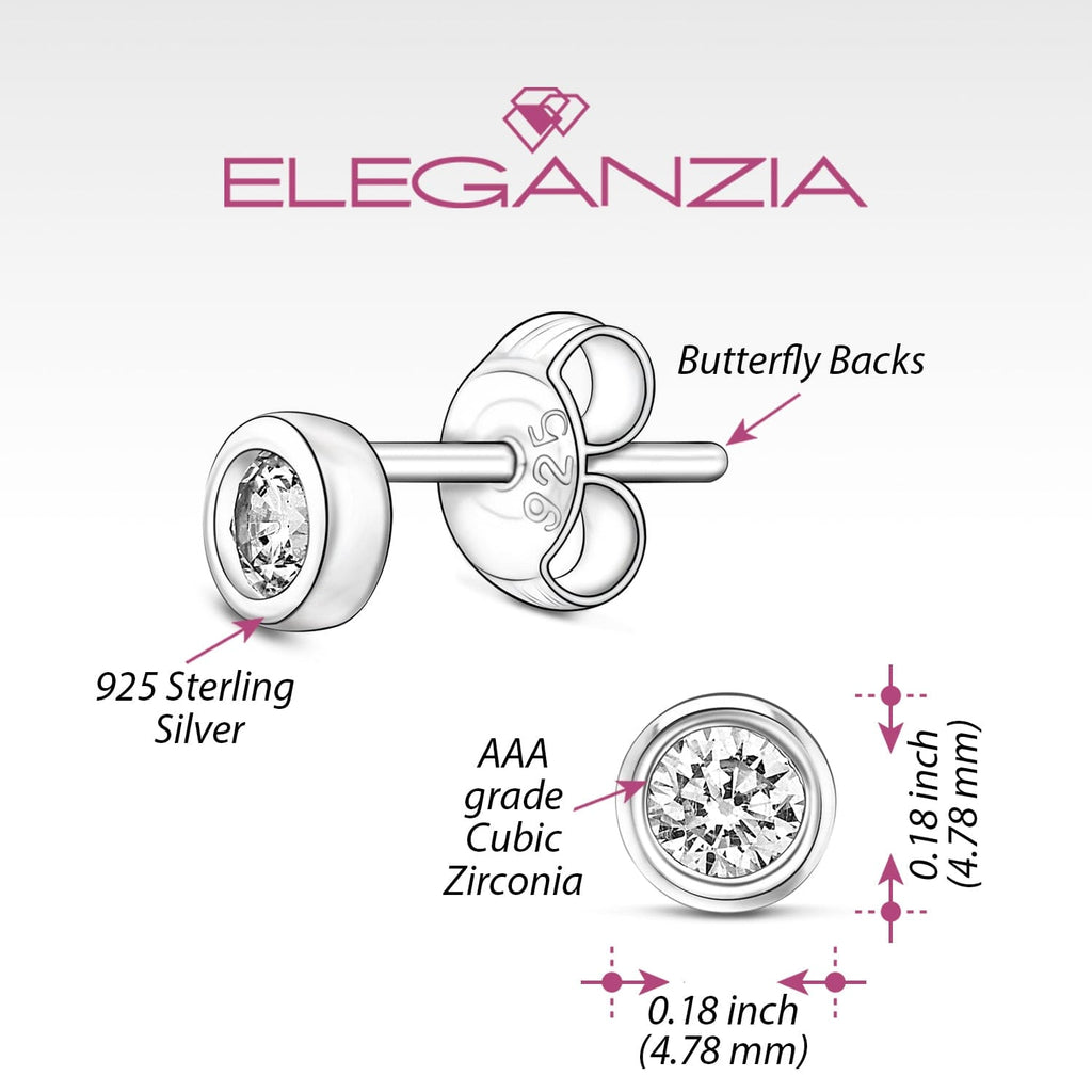 CZ Geometric Circle Stud Earrings Sterling Silver - Eleganzia Jewelry