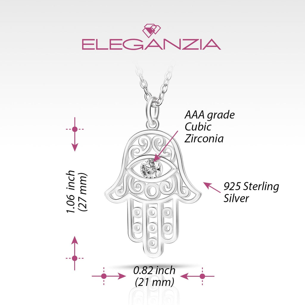 Hamsa Evil Eye Necklace Sterling Silver