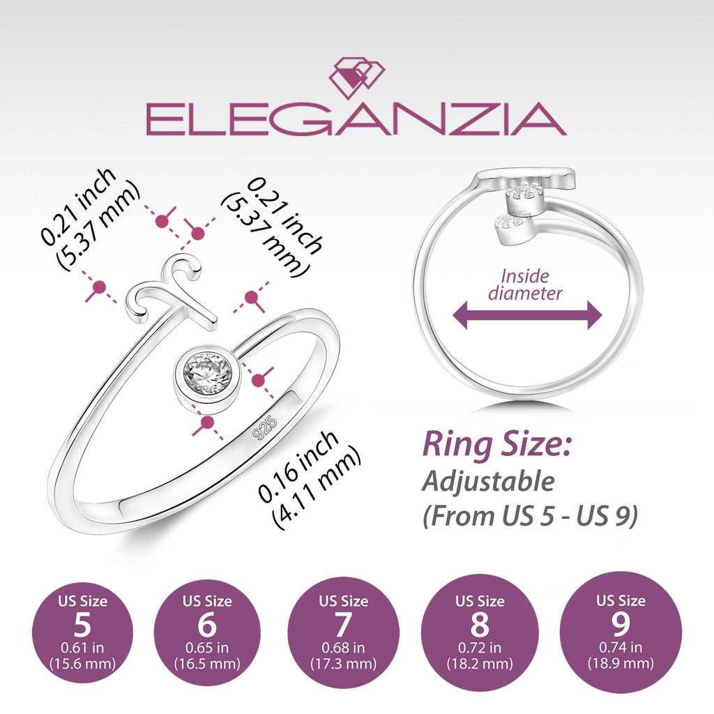 Aries Ring Silver Adjustable Zodiac Sign Ring - Eleganzia Jewelry