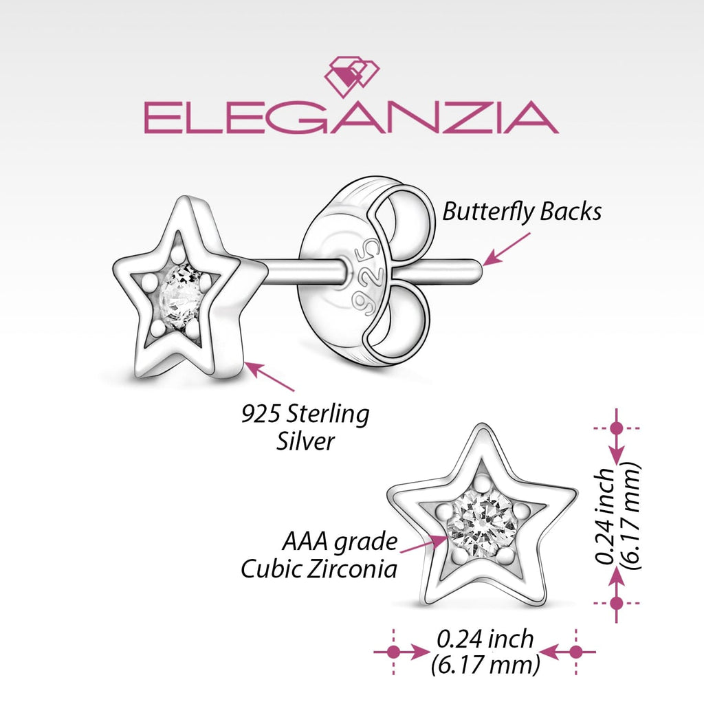 CZ Star Stud Earrings Sterling Silver - Eleganzia Jewelry