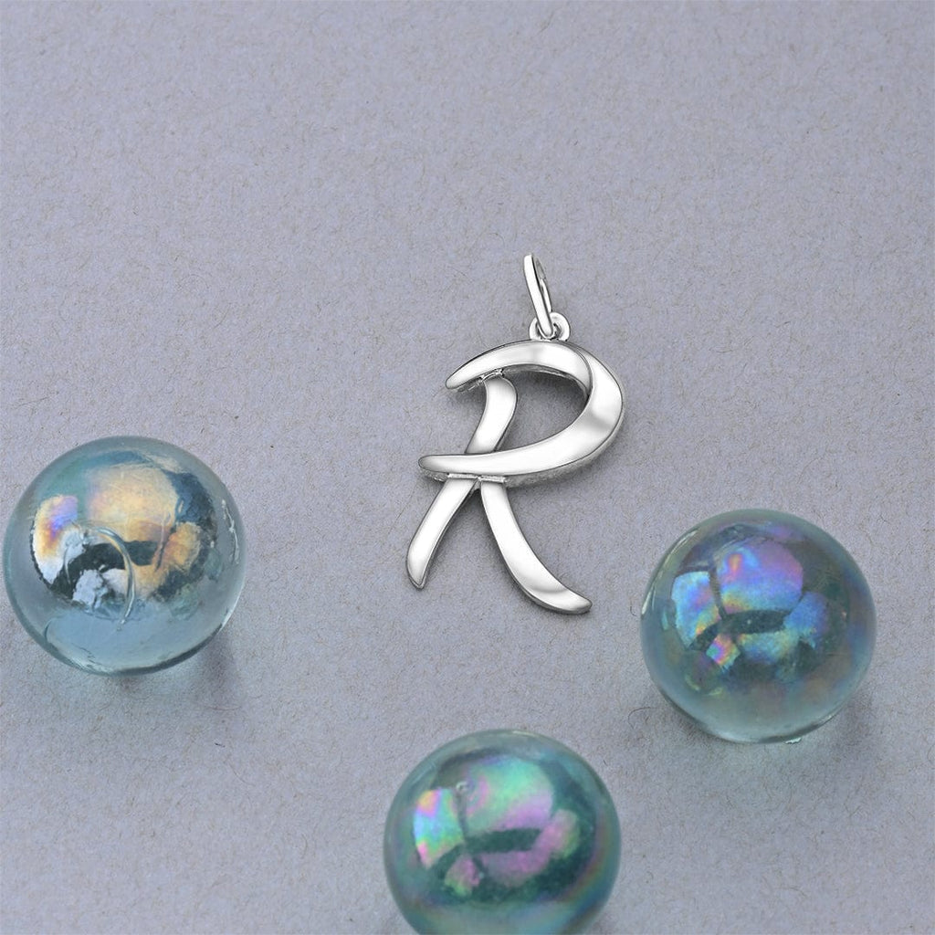 Cursive Initial Pendant Silver, 26 Alphabets - Eleganzia Jewelry