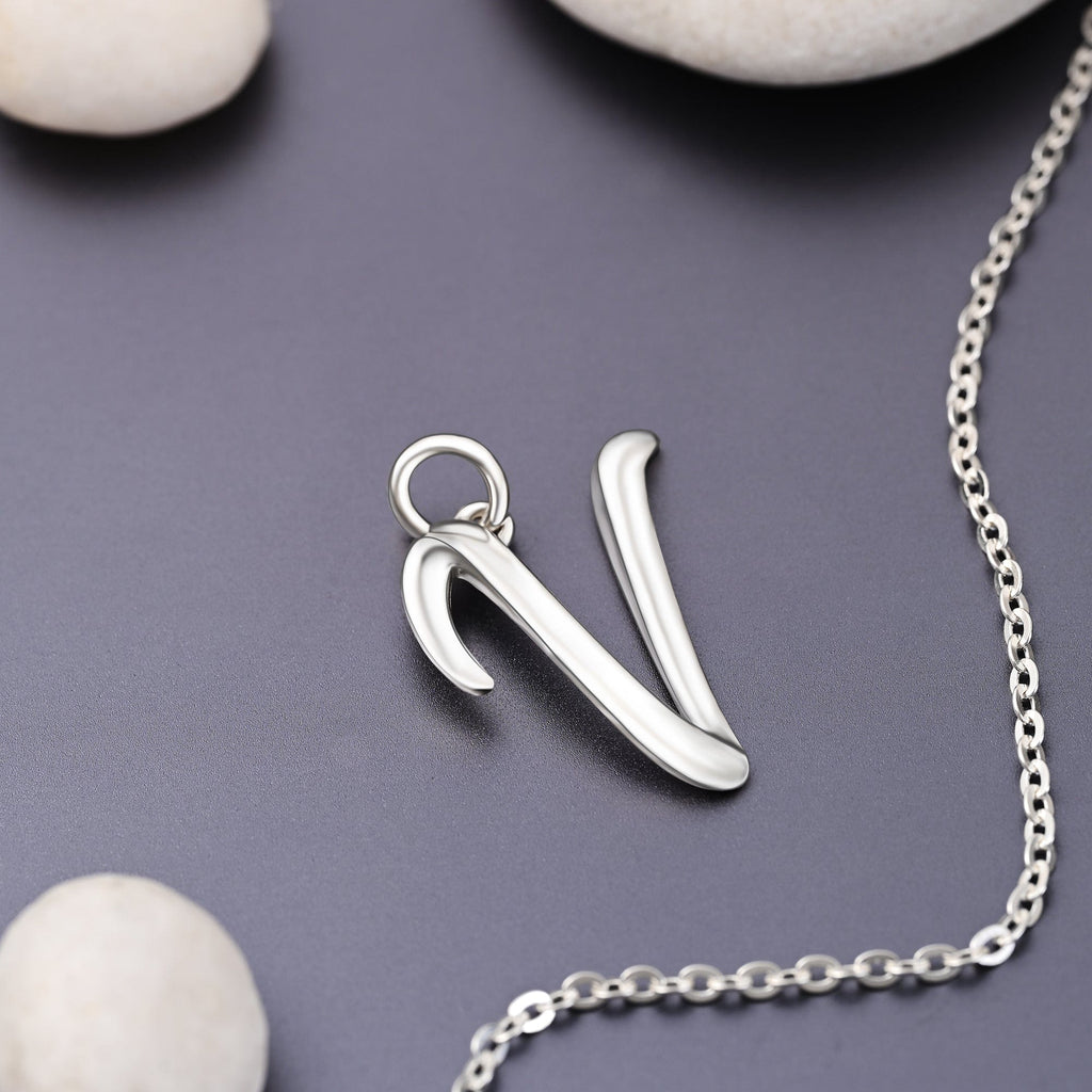 Cursive Initial Pendant Silver, 26 Alphabets - Eleganzia Jewelry