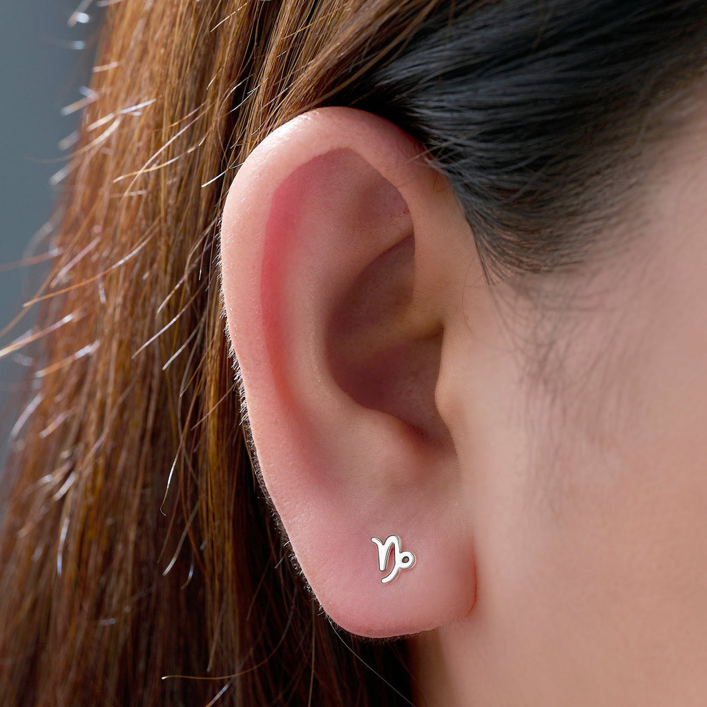 Zodiac Capricorn Earrings Stud Sterling Silver - Eleganzia Jewelry