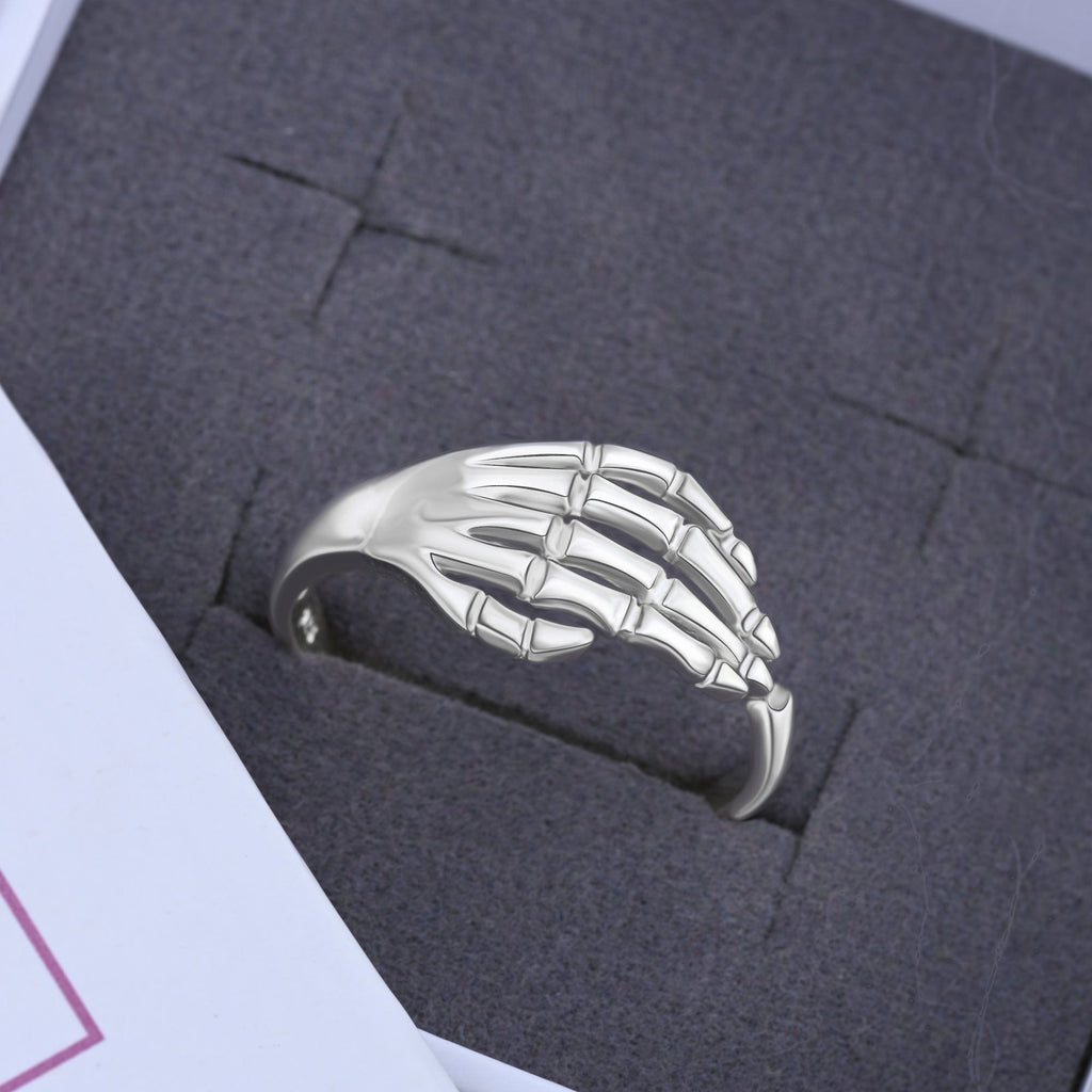 Sterling Silver Skeleton Hand Ring - Eleganzia Jewelry