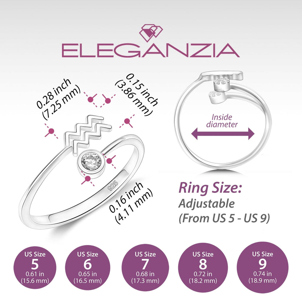 Aquarius Ring Silver Adjustable Zodiac Sign Ring - Eleganzia Jewelry