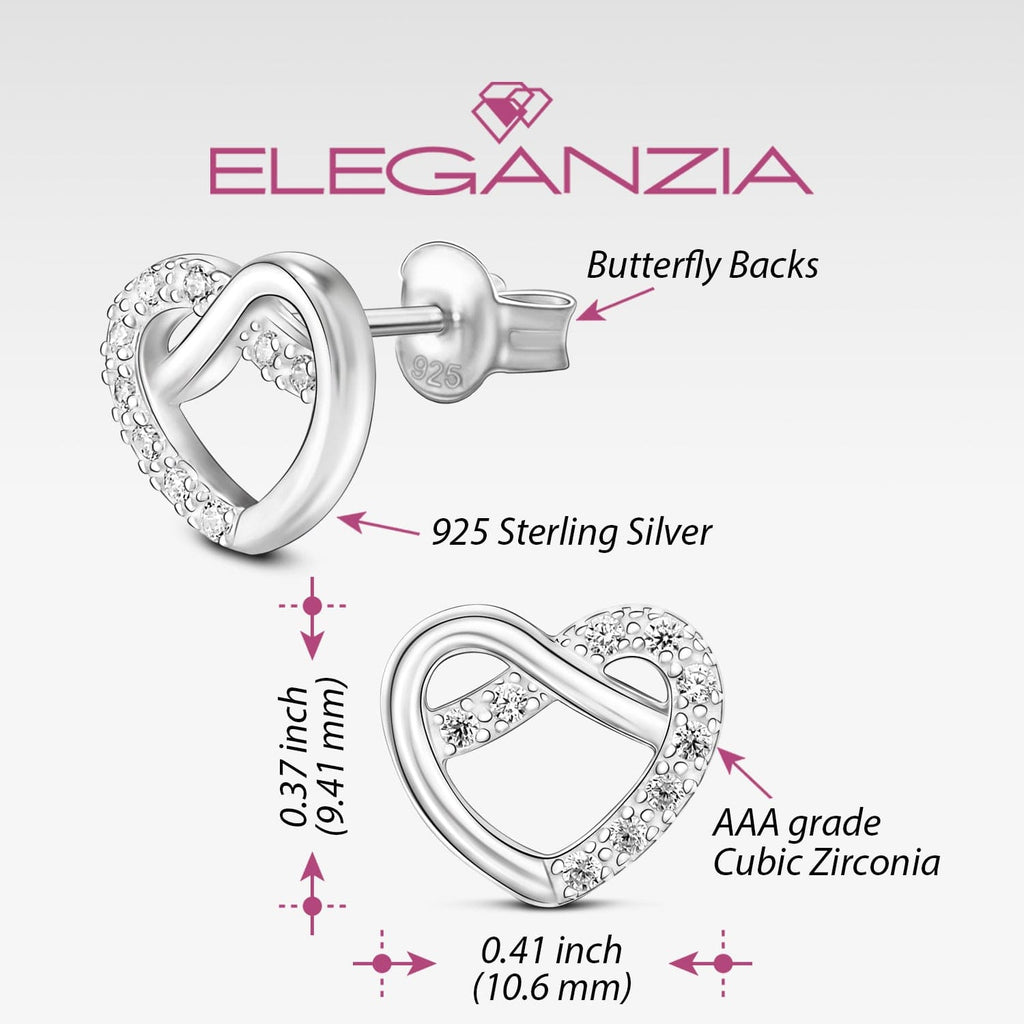 CZ Infinity Heart Stud Earrings Sterling Silver - Eleganzia Jewelry