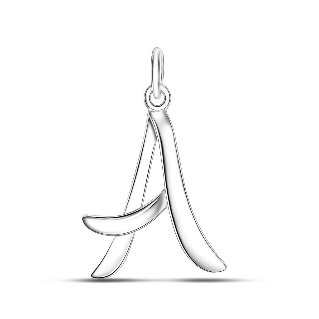 Cursive Initial Pendant Silver, 26 Alphabets - Eleganzia Jewelry