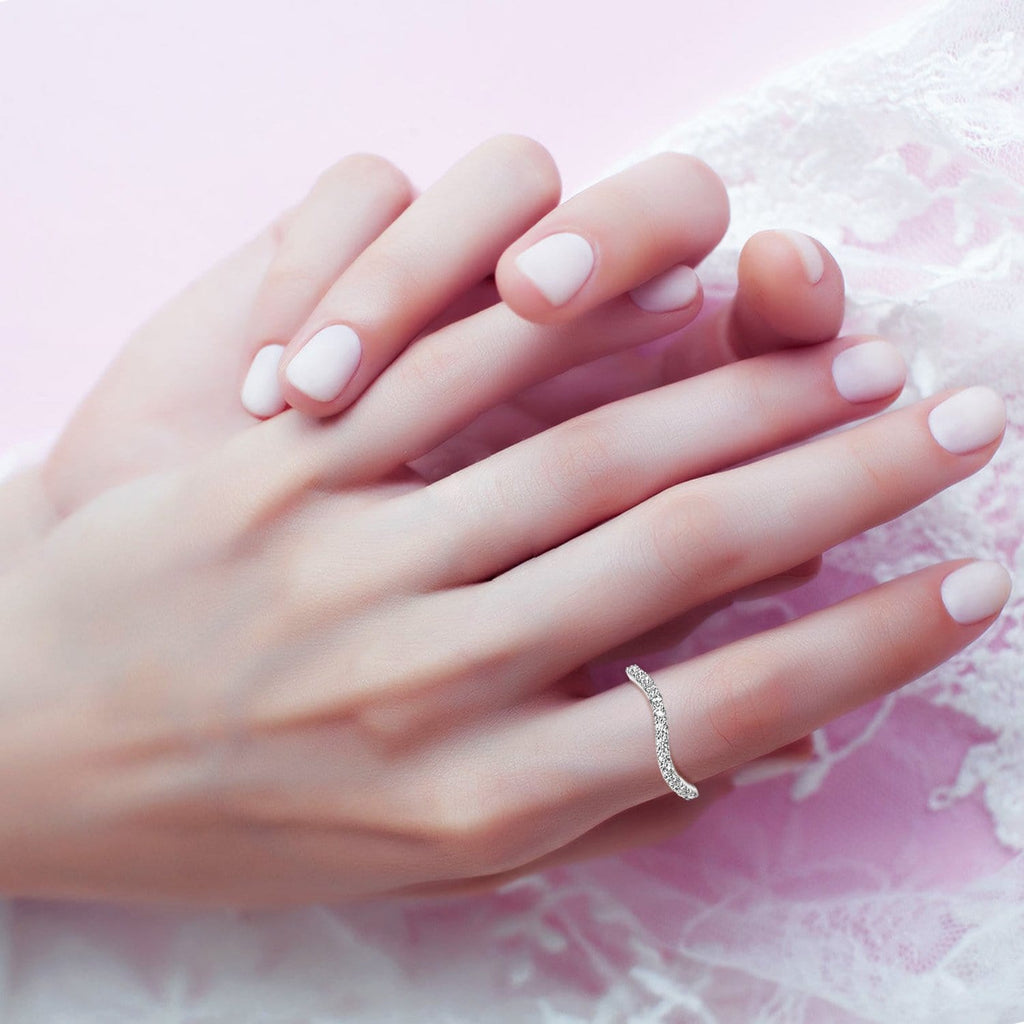 Sterling Silver Wave Rings, CZ Stackable Rings - Eleganzia Jewelry