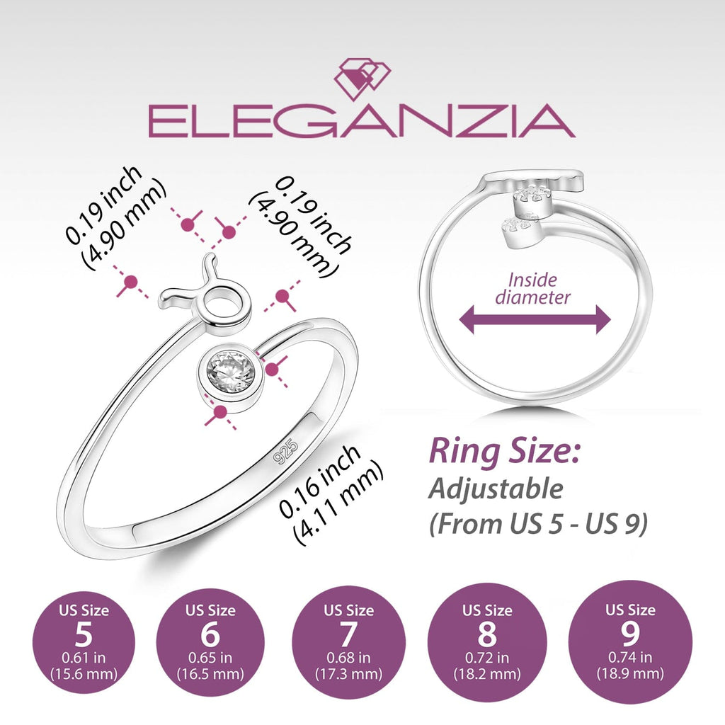 Taurus Ring Sterling Silver Adjustable Zodiac Sign Ring - Eleganzia Jewelry